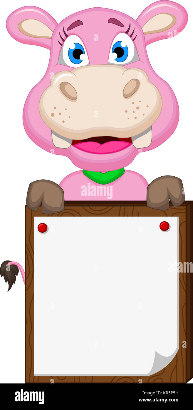 cute hippo cartoon with blank sign Stock Photo - Alamy