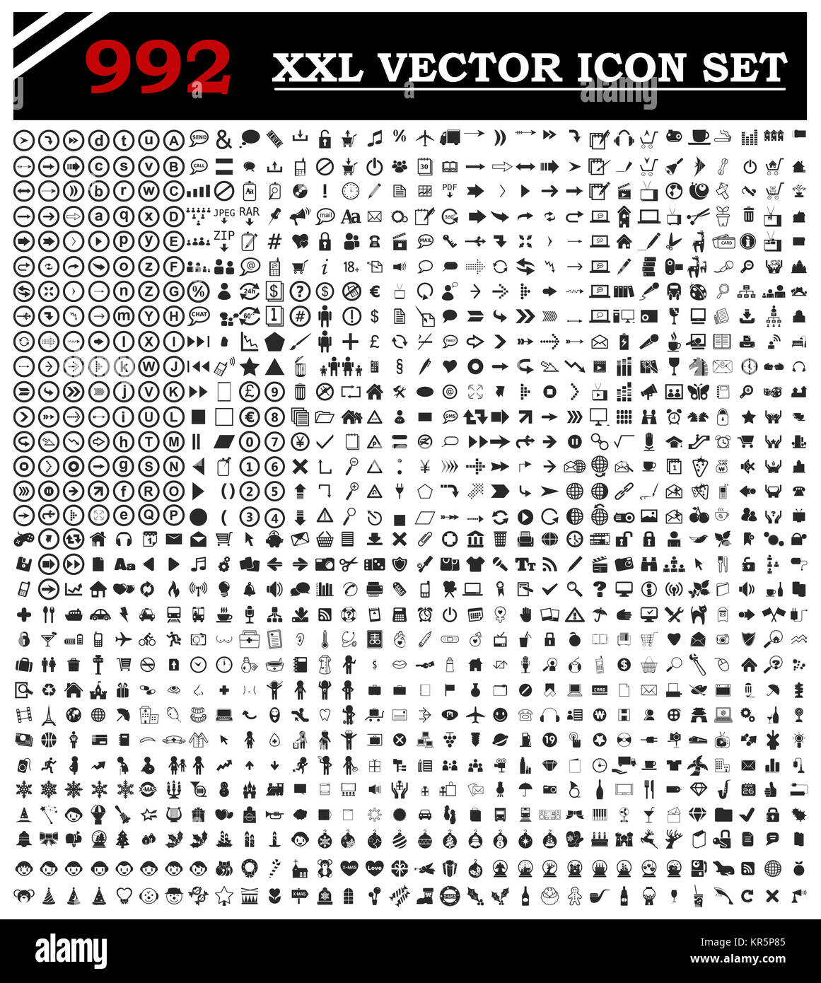 Set of 992 various icons symbols and design elements Stock Photo - Alamy