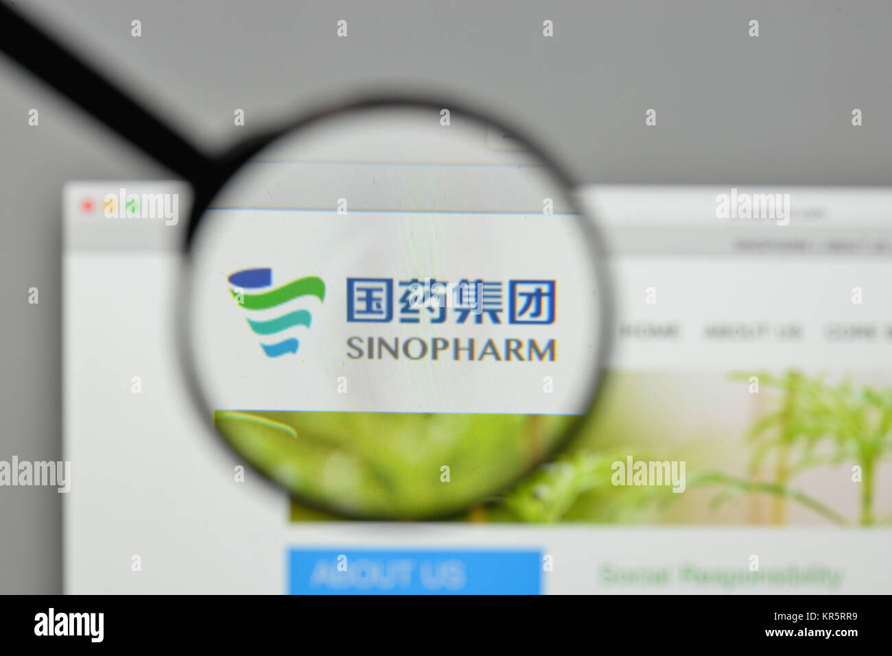 Milan, Italy - November 1, 2017: Sinopharm logo on the website homepage ...