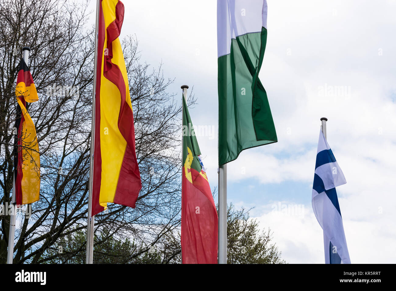 european national flags in front of a blue sky Stock Photo - Alamy