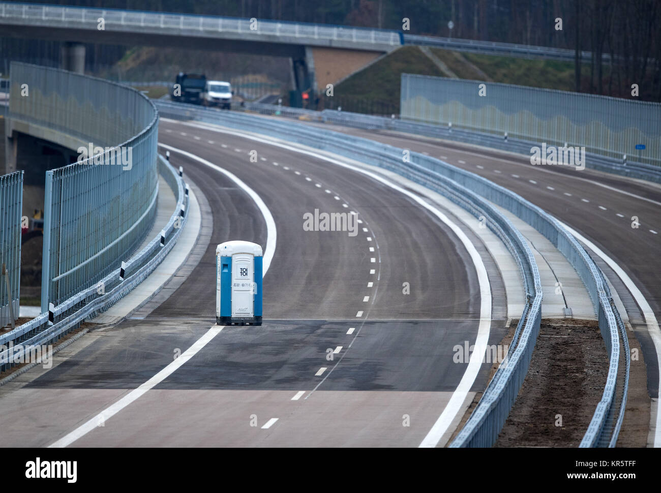 The finished, brand new A14 motorway bridge, crossing the river Elde is ...