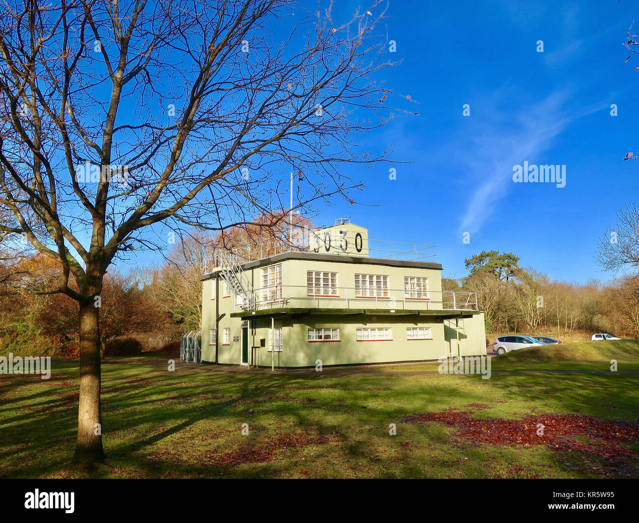Bright warm winter morning at the old RAF control tower in Martlesham ...