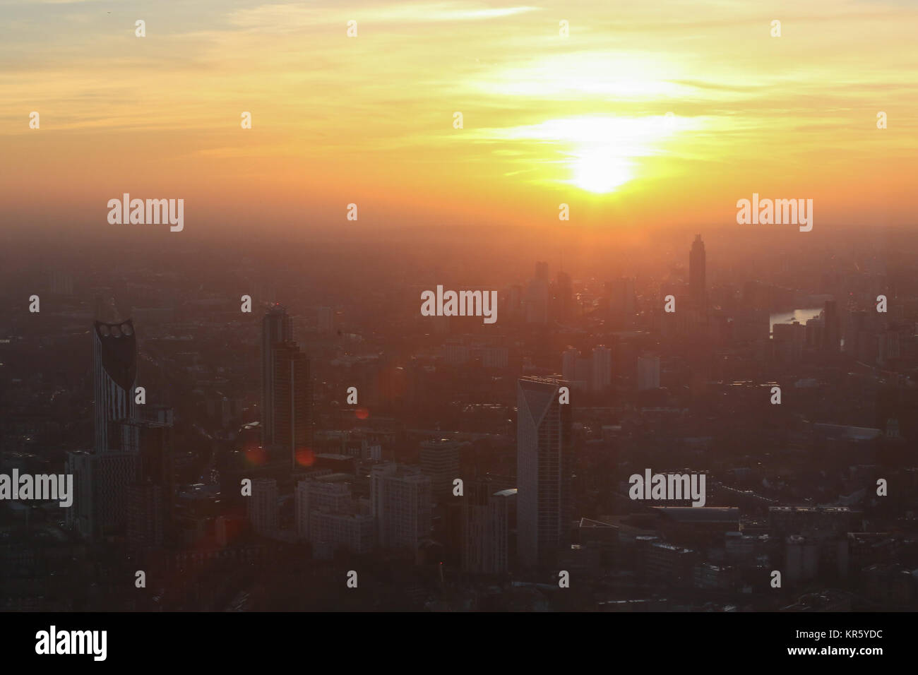 London. UK 18 Dec 2017 - An aerial view of South London as the golden ...