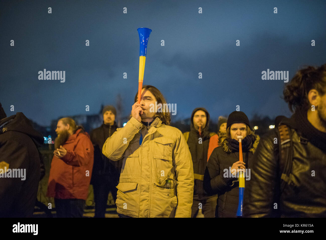 Bucharest, Romania - December 18, 2017: People protest in front of the ...