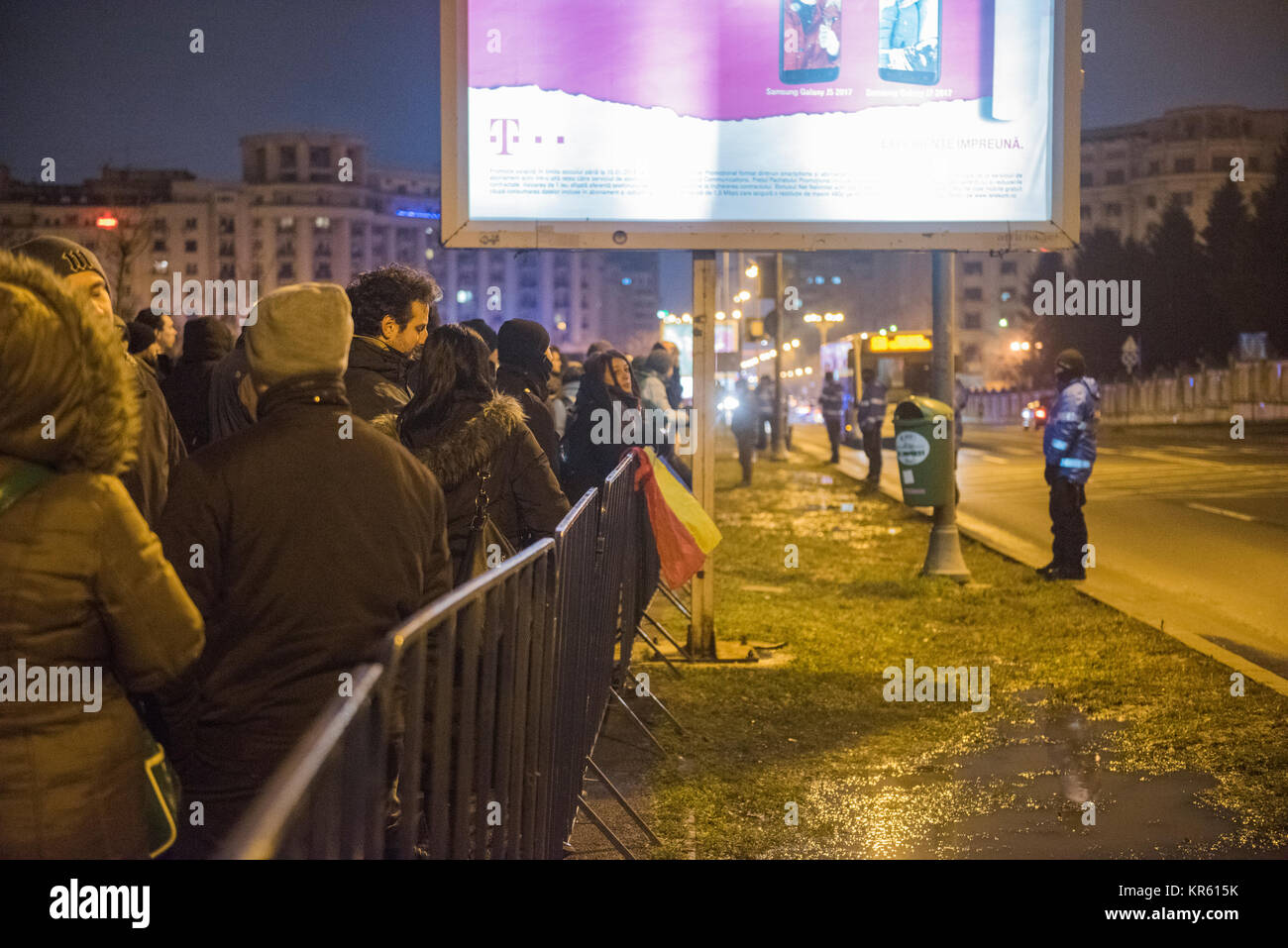 Bucharest, Romania - December 18, 2017: People protest in front of the ...