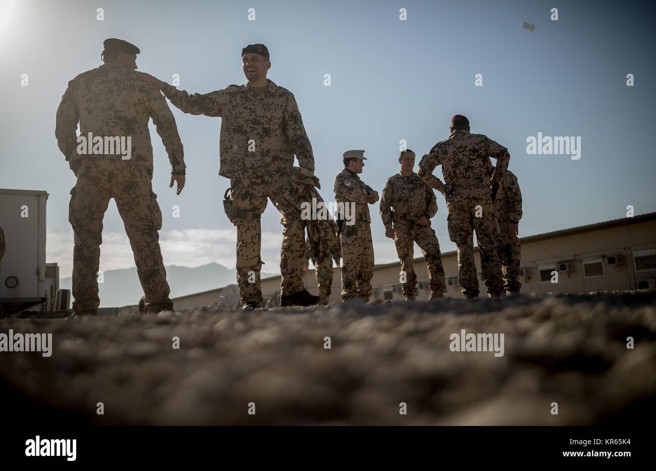 Soldiers of the German Armed Forces stand in the military camp Marmal ...