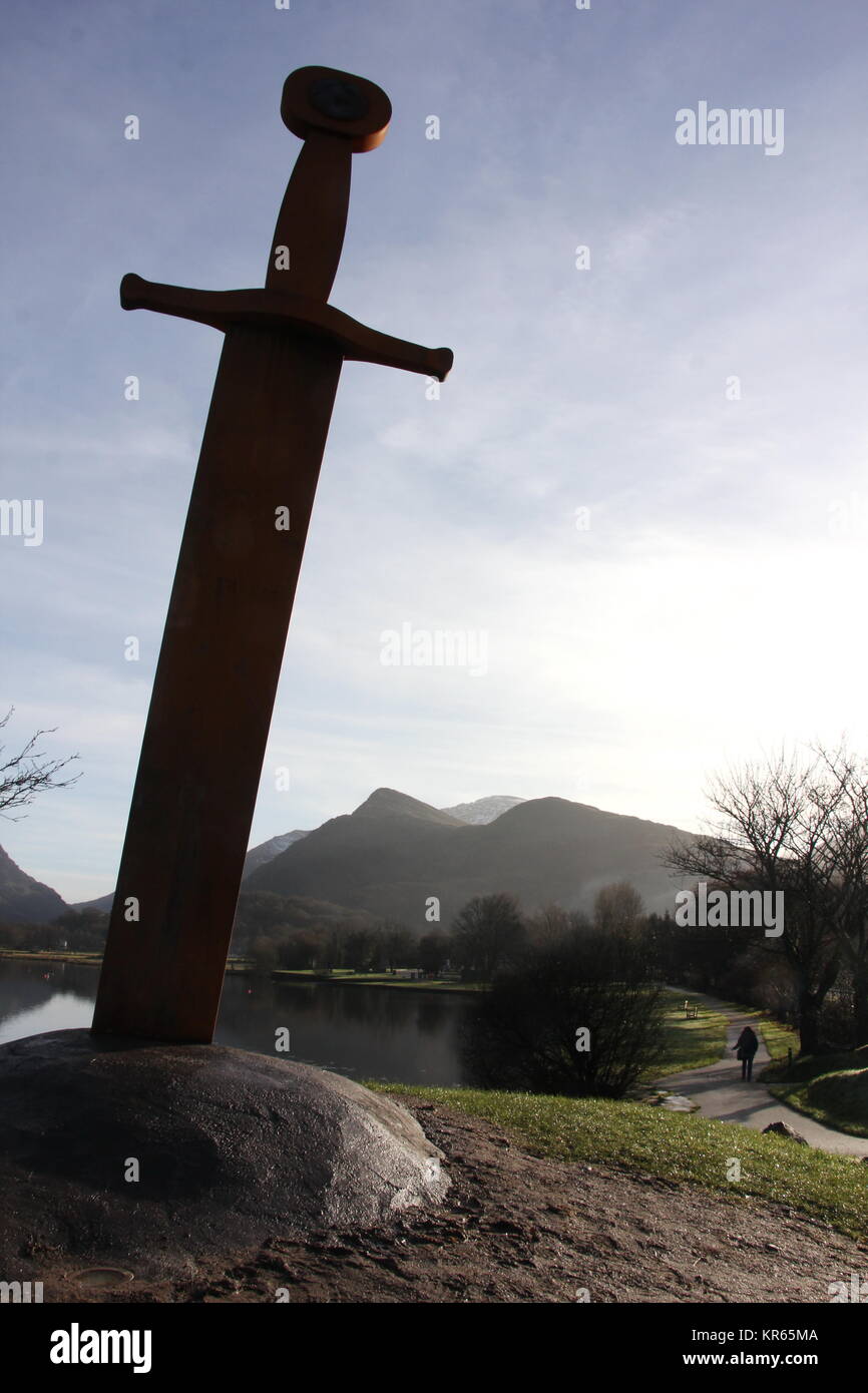 Padarn Lake, village of Llanberis in Snowdonia, UK. 18th December, 2017 ...