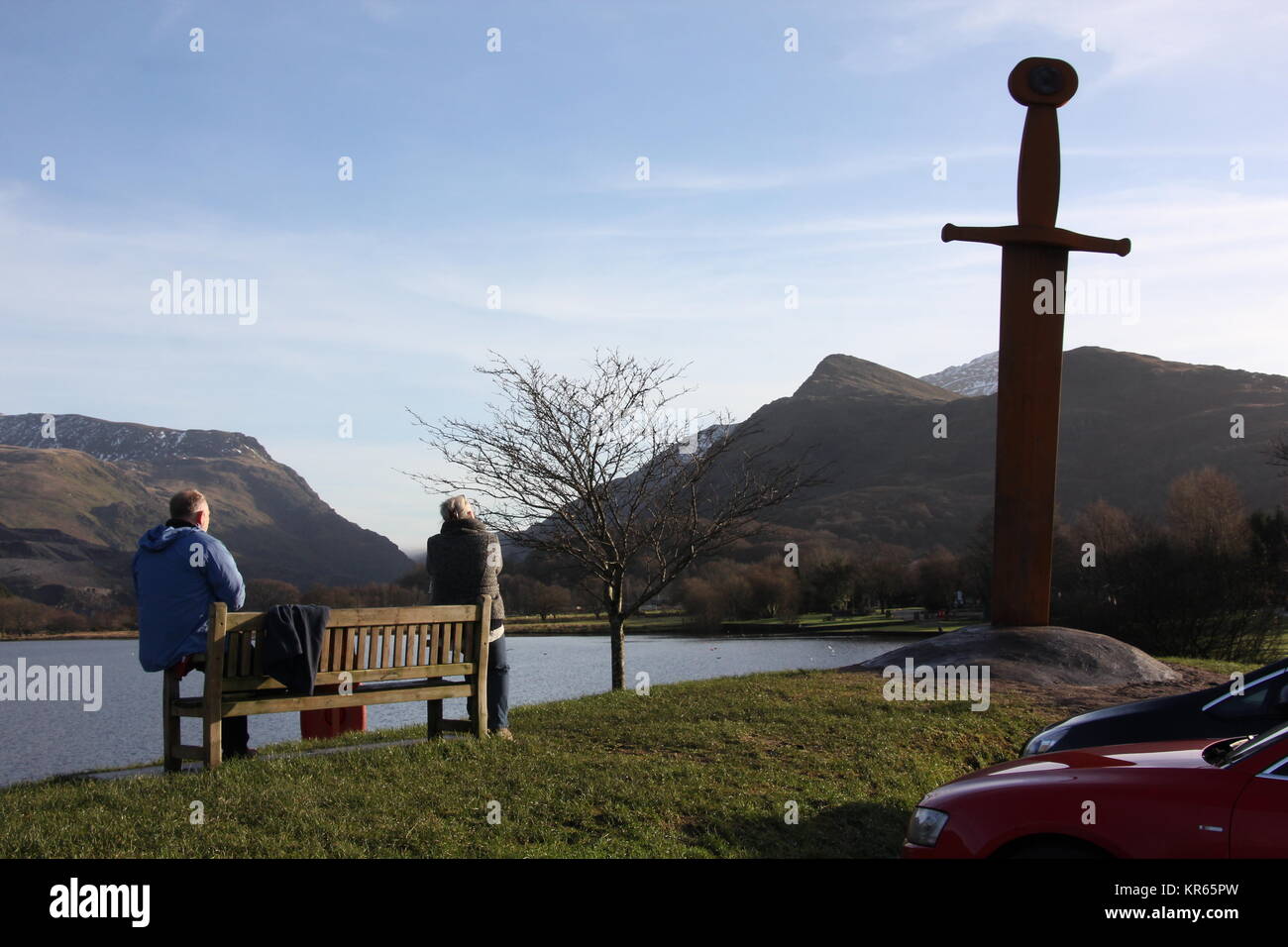 Beautiful weather with the 20ft high steel sword sculpture in ho hi-res ...
