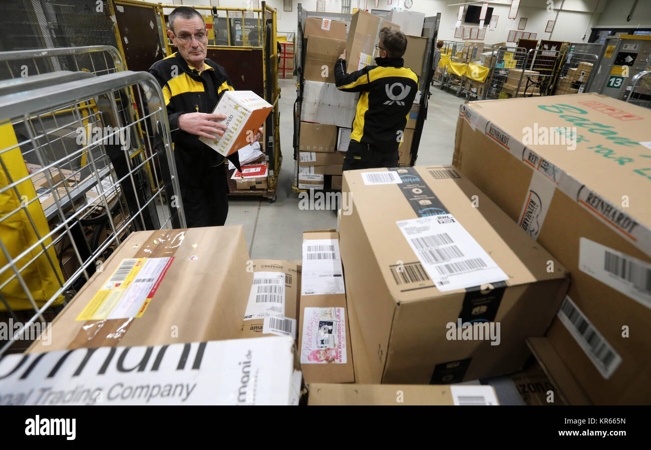 The incoming packages are being sorted out at the service station of ...