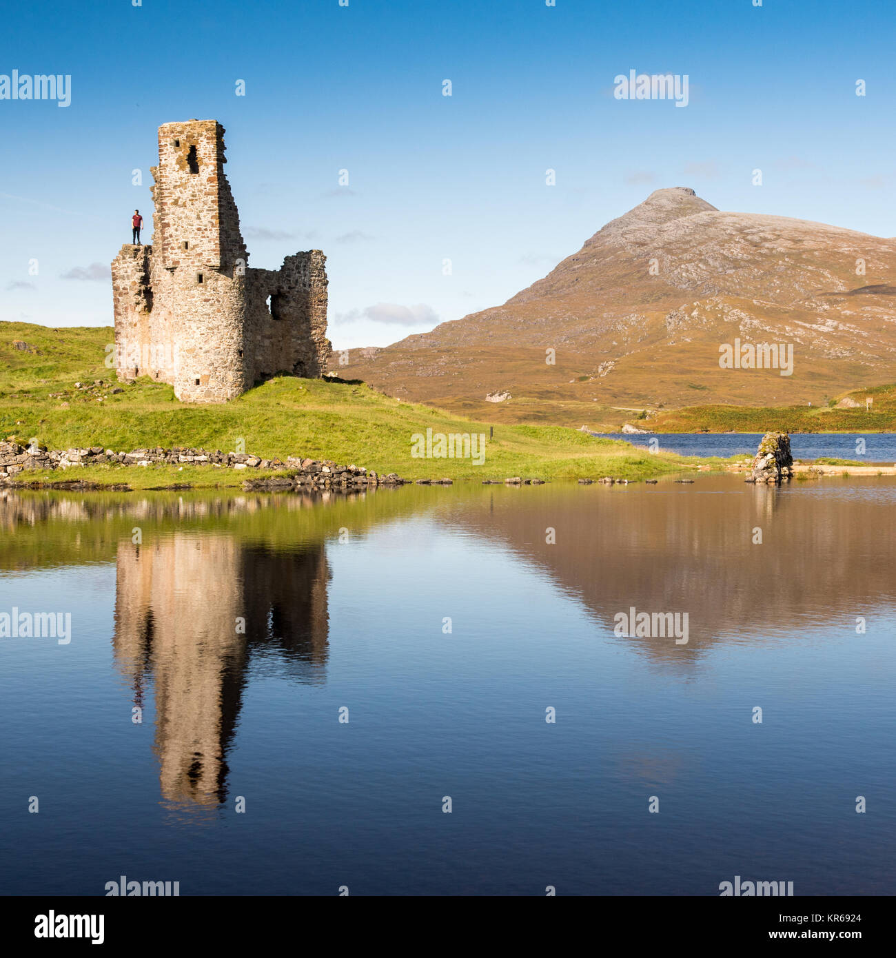 The ruins of Ardvreck Castle, traditional Highland clan castle of the ...