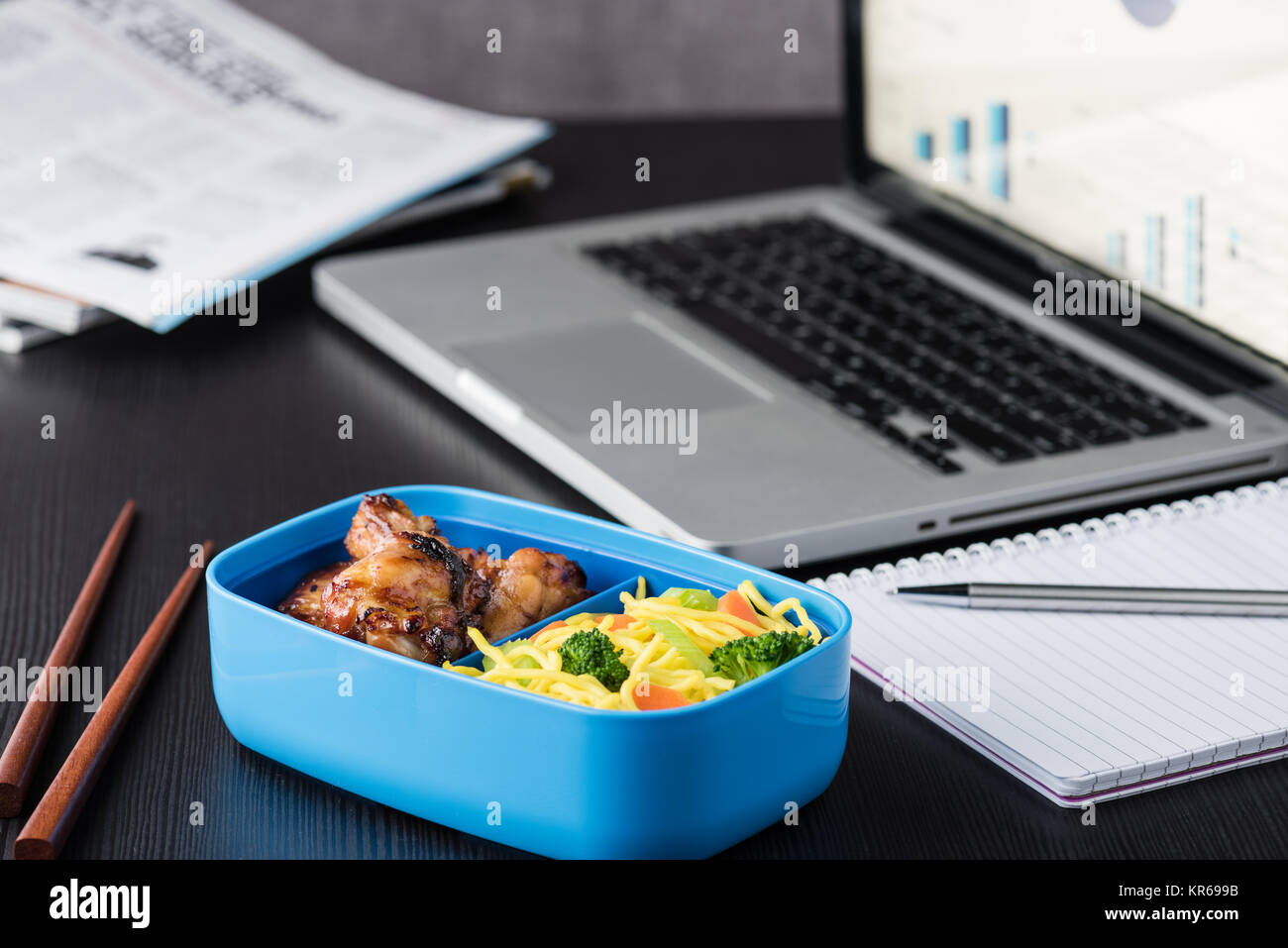 Home cook bento box during office lunch with computer laptop Stock ...