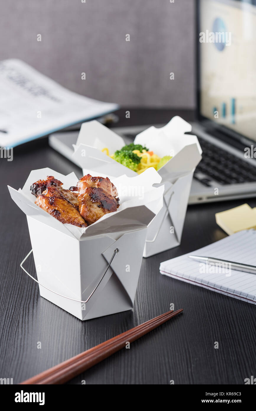 Office take away lunch with computer laptop Stock Photo - Alamy