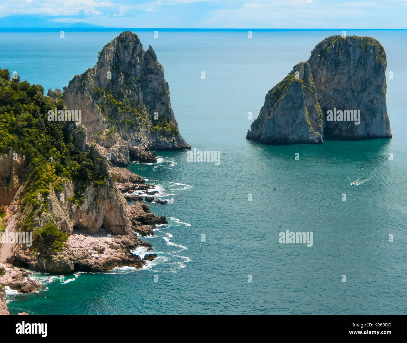 View from a cliff on the island of Capri, Italy, and rocks in sea Stock ...