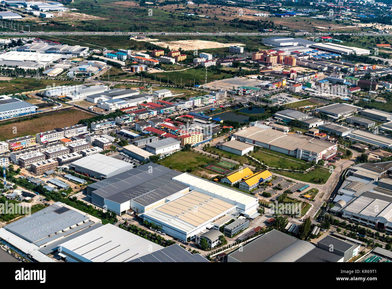Industrial estate factories and housing Stock Photo - Alamy