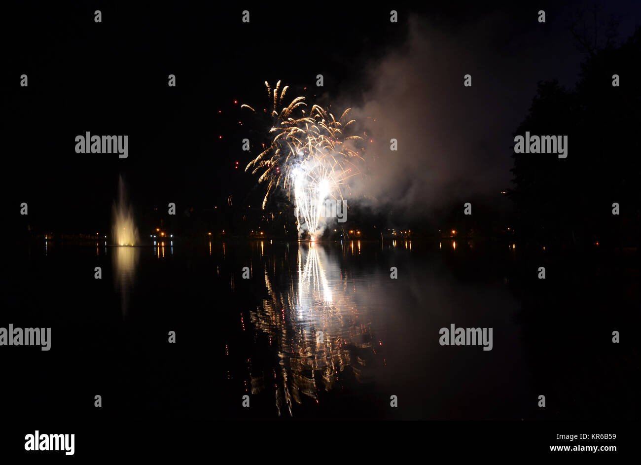 fireworks on the lake Stock Photo - Alamy