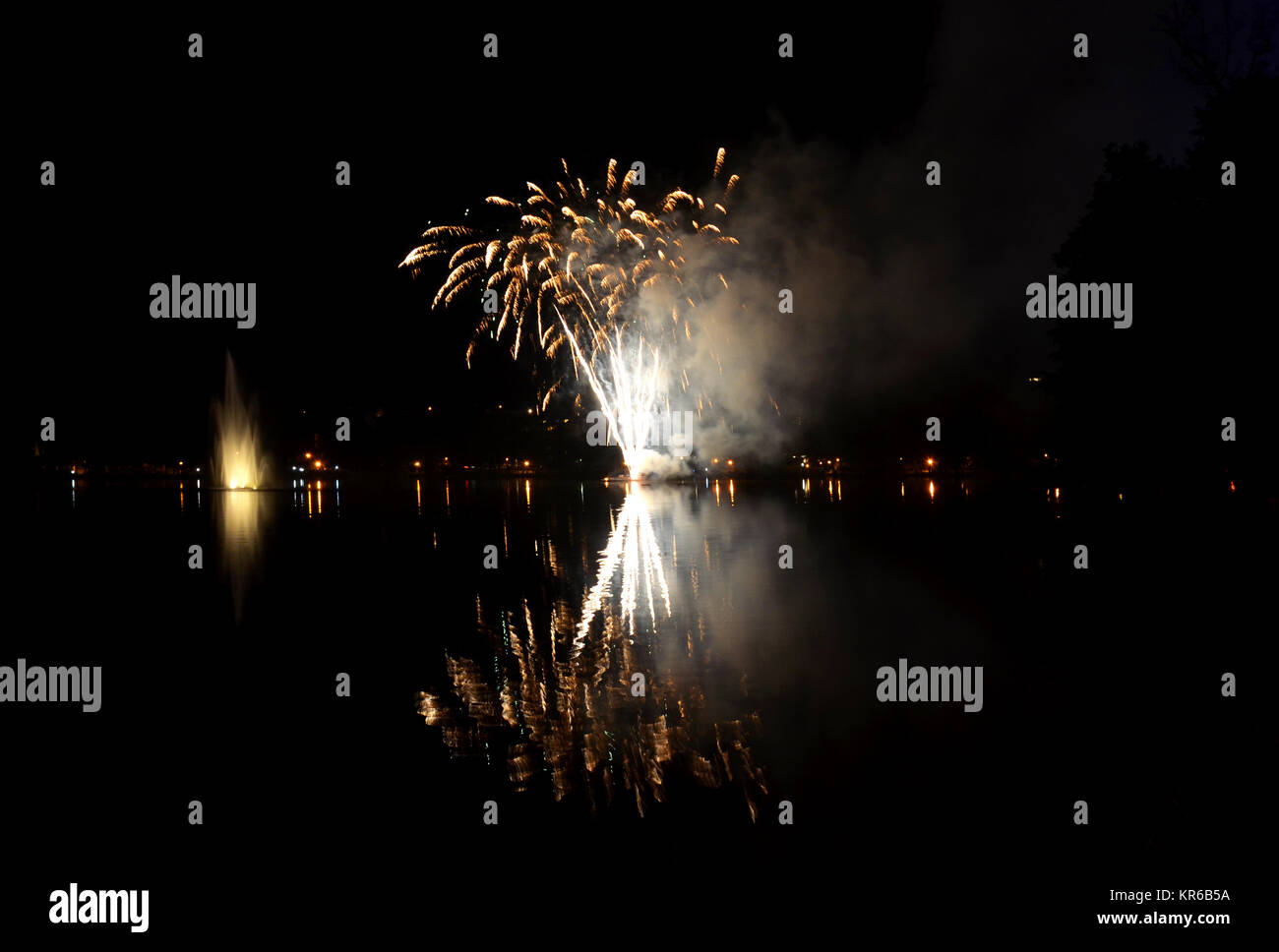 fireworks on the lake Stock Photo - Alamy