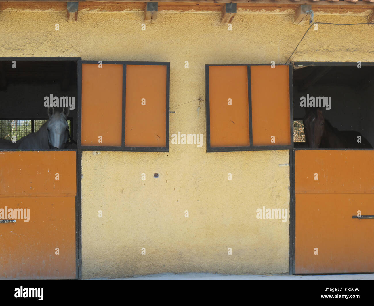 horizontal image of an orange and yellow stable Stock Photo - Alamy