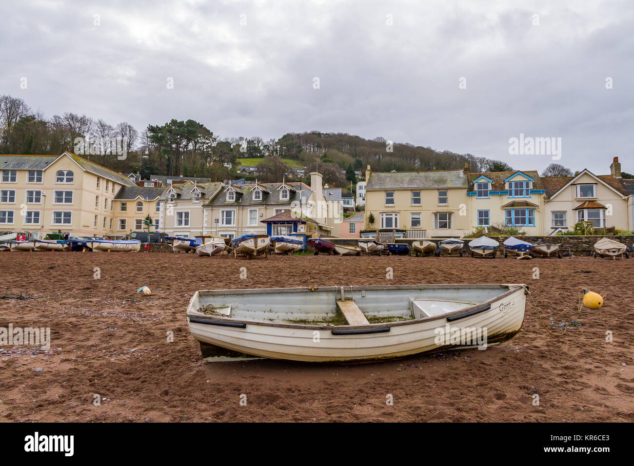 Rowing boat oby the Teign estuary at Shaldon, opposite Teignmouth ...