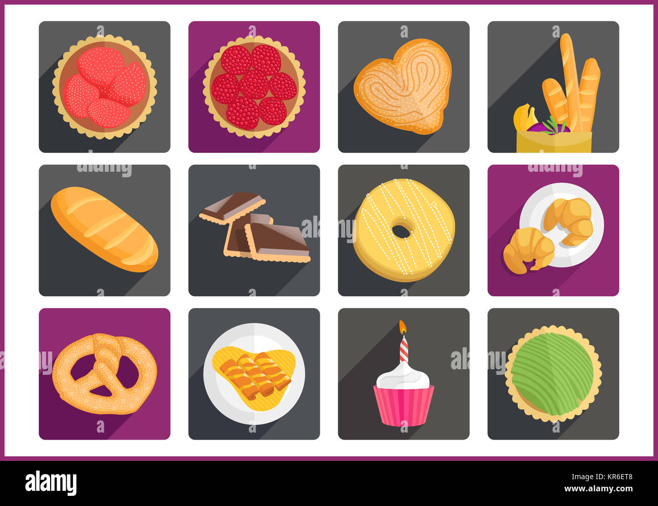 Pastry flat vector icons set Stock Photo - Alamy