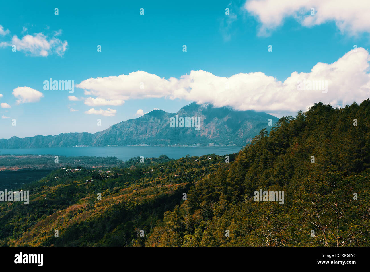 View volcano Bali Batur and Agung mountainfrom Kintamani, Bali, Indone ...