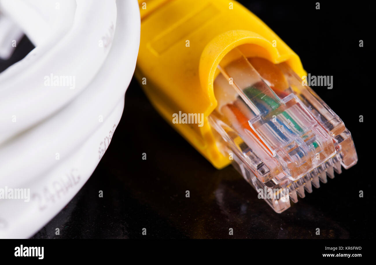 LAN cable over black Stock Photo - Alamy