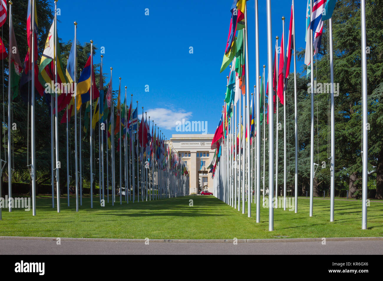 Geneva, Switzerland - June 17, 2016: Gallery of national flags Stock ...