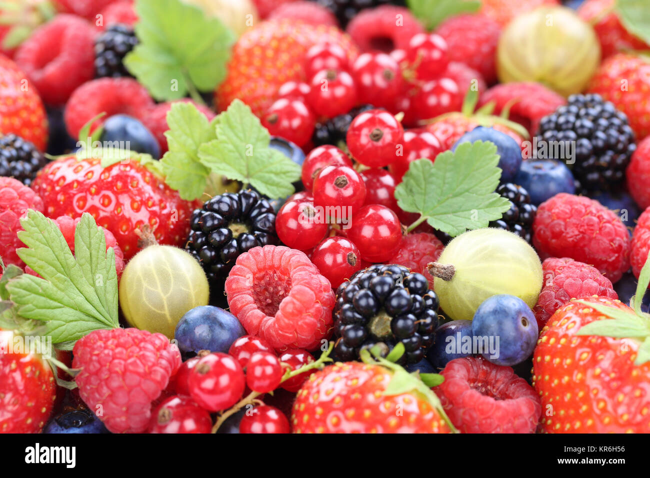 berry fruits strawberries raspberries blueberries leaves Stock Photo ...