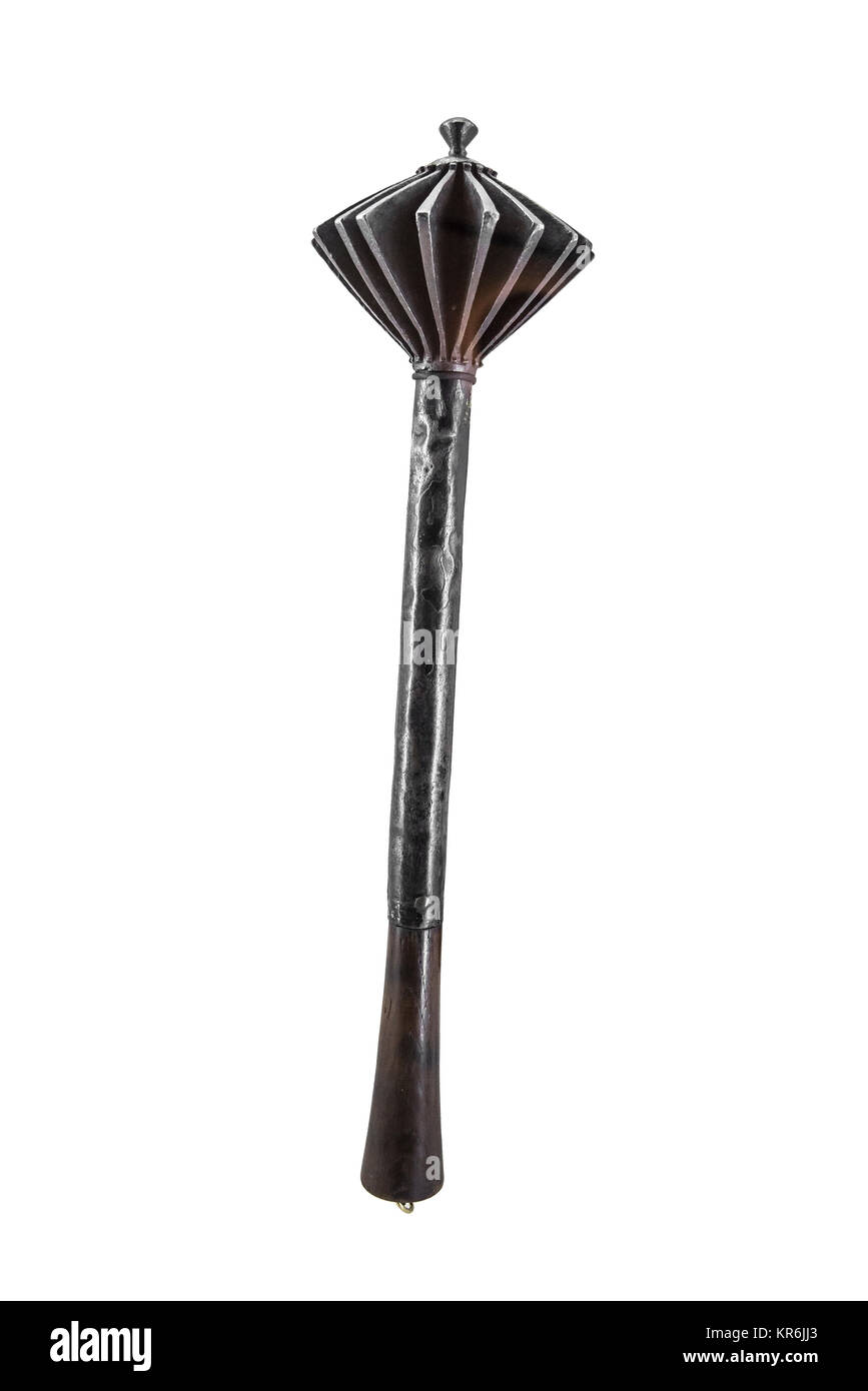 Old iron mace isolated on a white background Stock Photo - Alamy