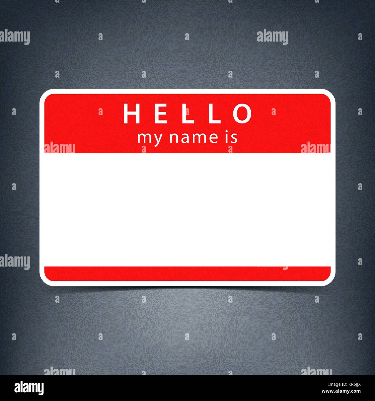 Red name tag blank sticker HELLO Stock Photo - Alamy