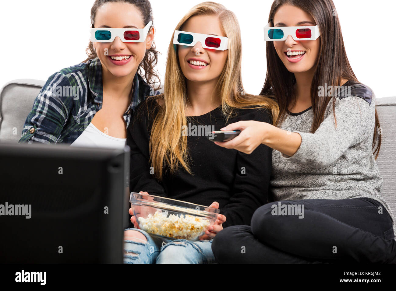 Girls watching 3D movies Stock Photo - Alamy