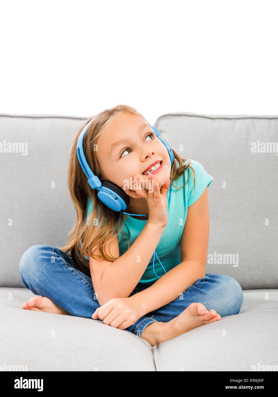 Cute girl listen music Stock Photo - Alamy