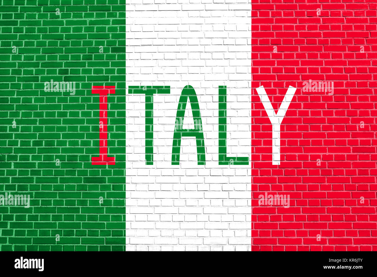 Italian flag and word Italy on brick wall Stock Photo - Alamy