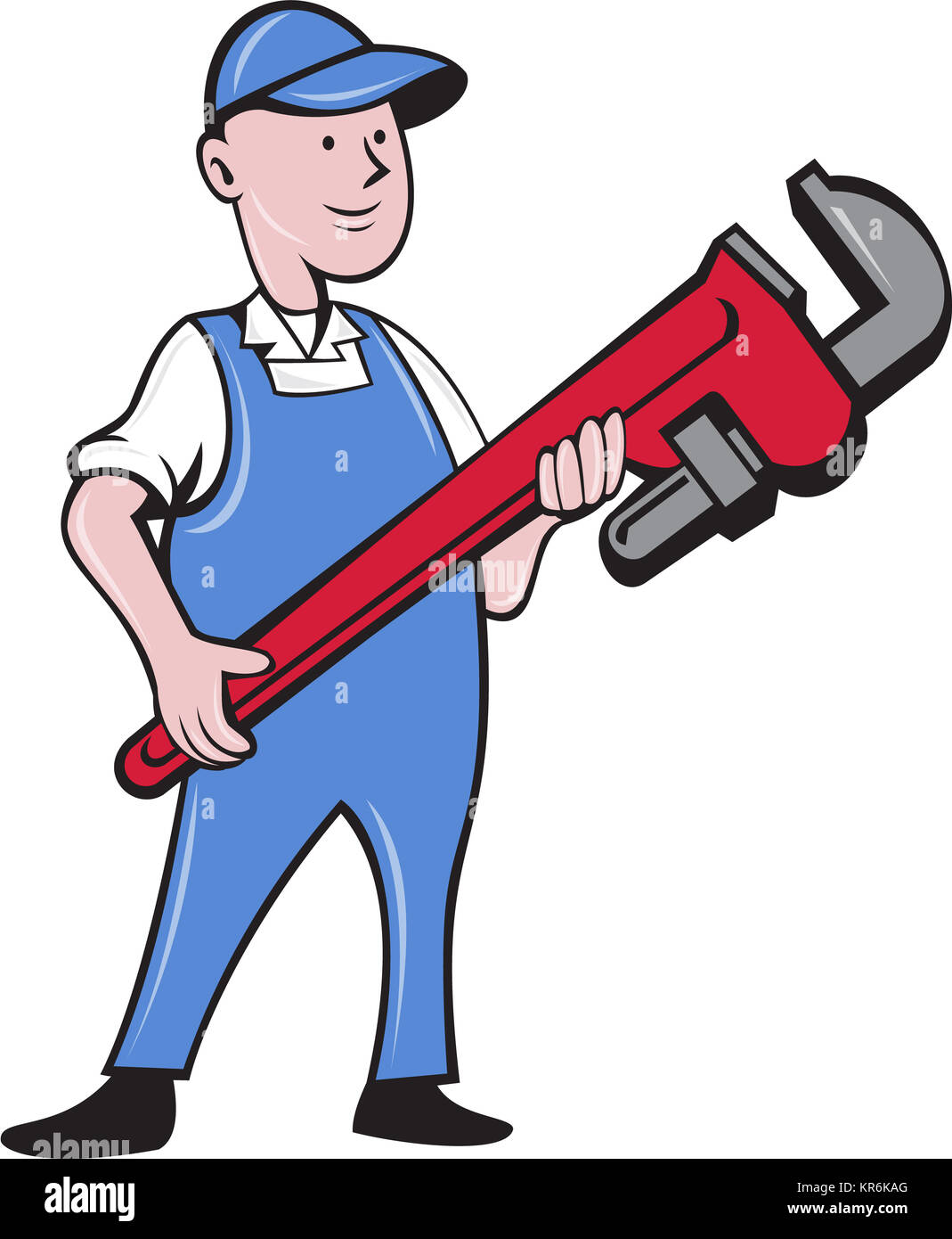 Mechanic Cradling Pipe Wrench Cartoon Stock Photo - Alamy