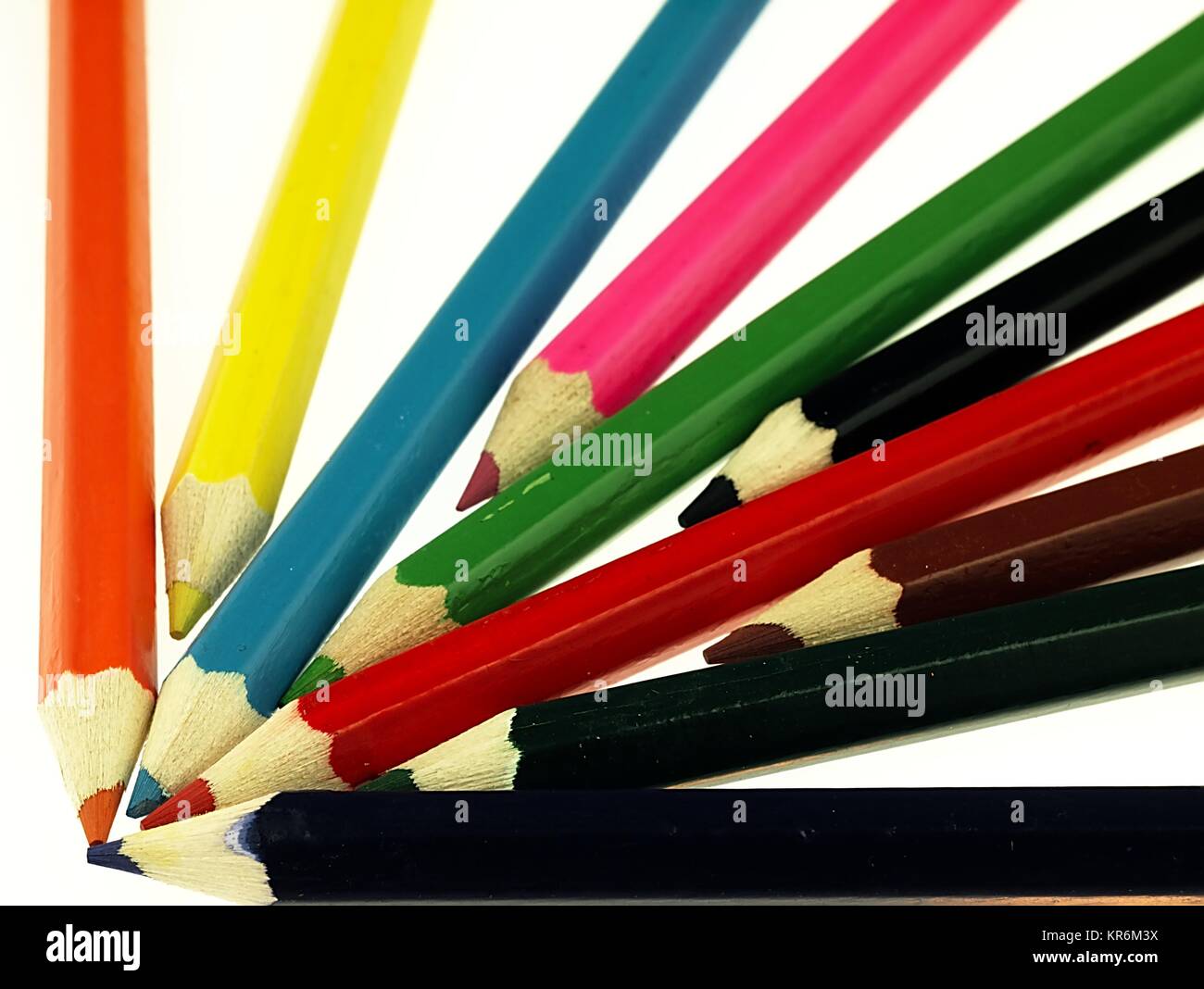Colorful wooden crayons closely Stock Photo - Alamy