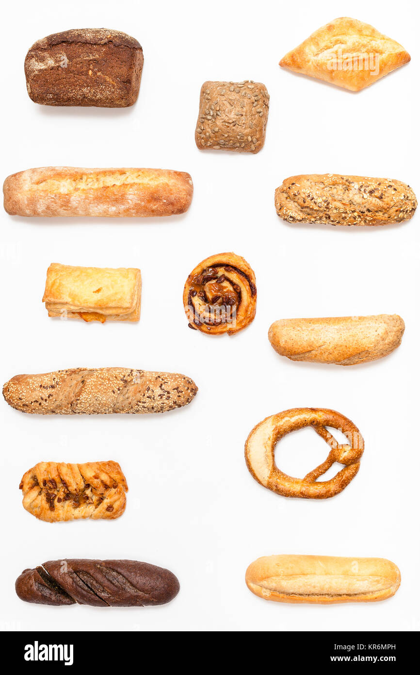 various fresh pastries on white background Stock Photo - Alamy