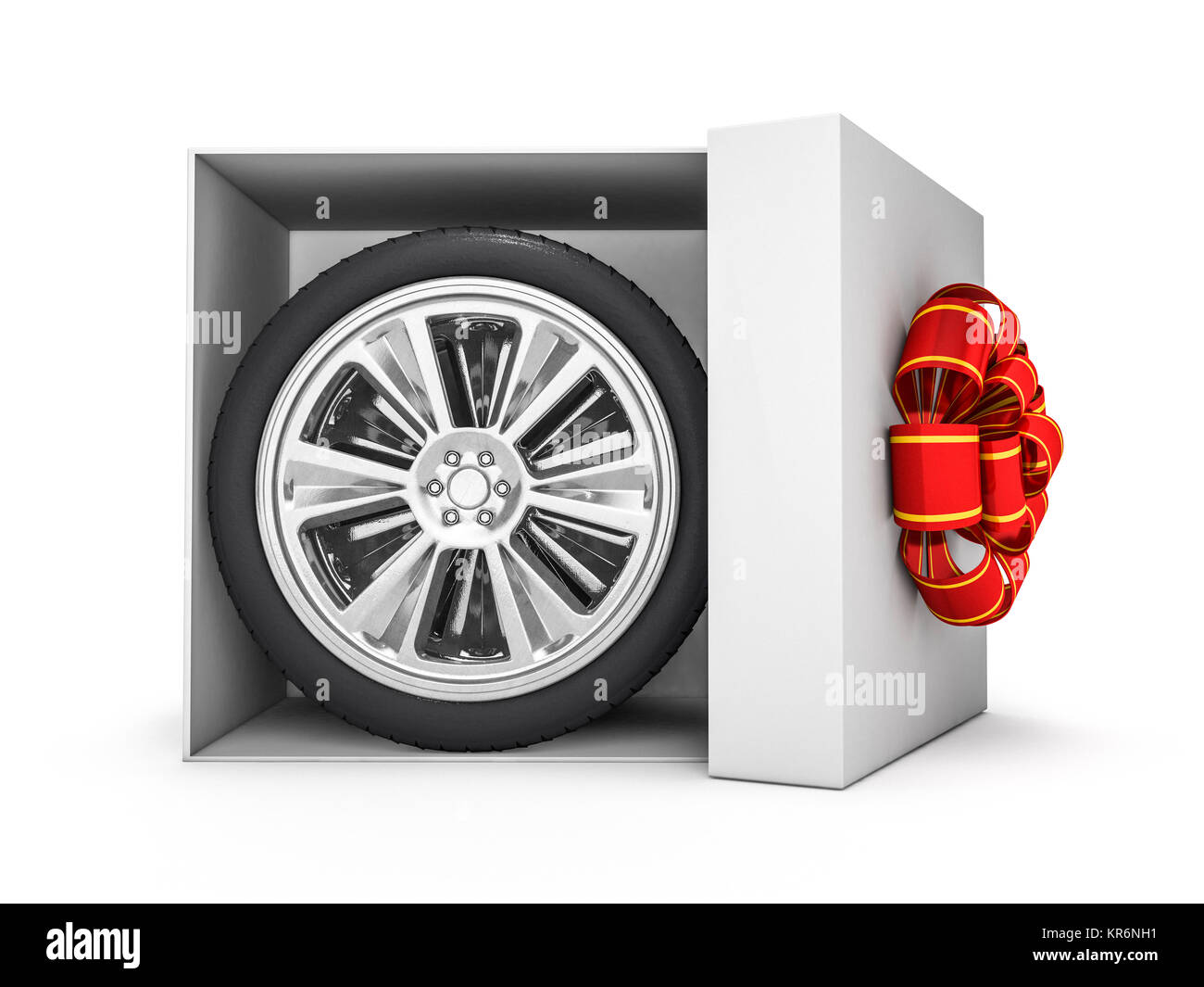 Gift box with tyres and wheels. 3D rendering Stock Photo - Alamy