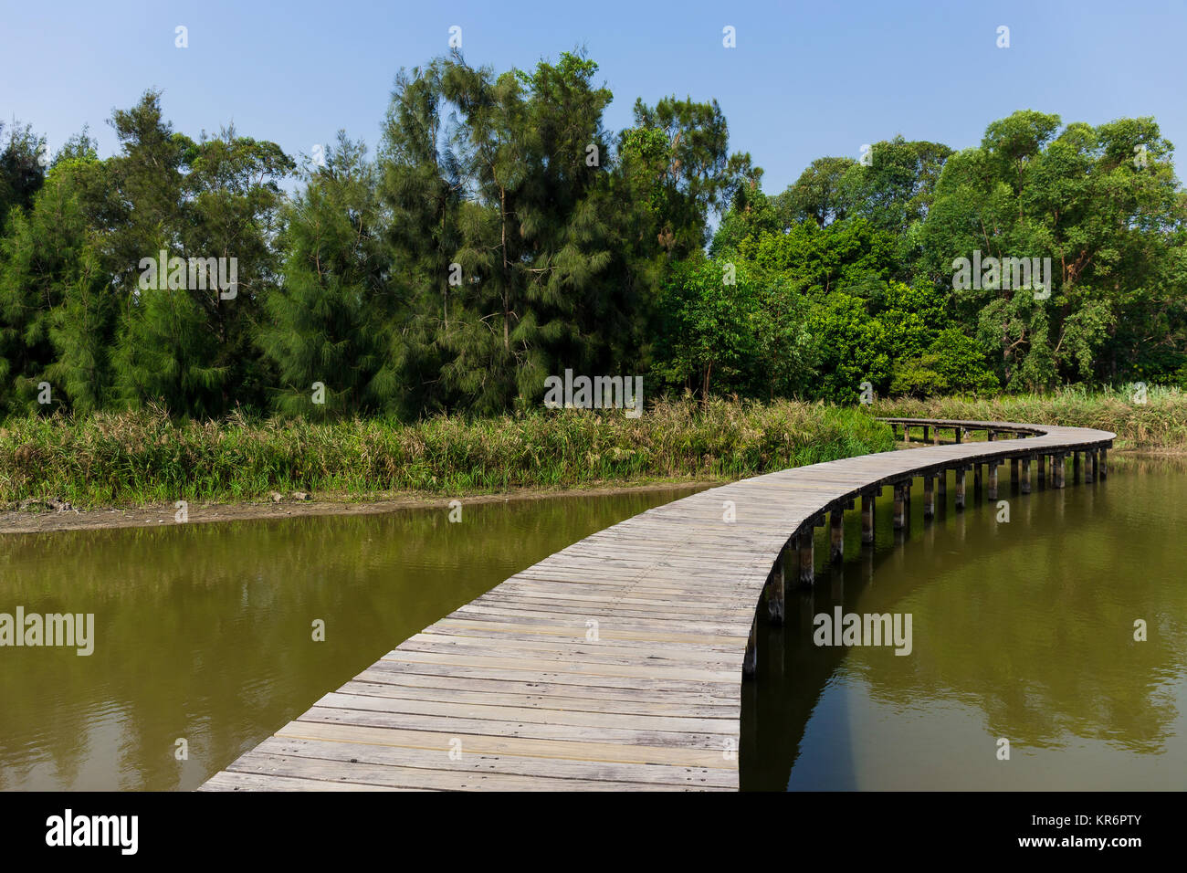 Wooden bridge in the park Stock Photo - Alamy