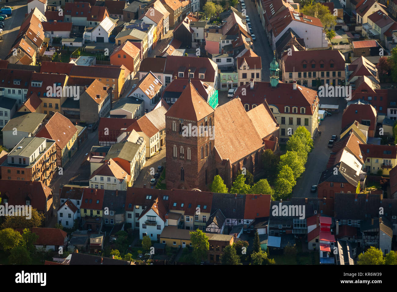 Town church and town hall with market Teterow, Teterow, Mecklenburg ...