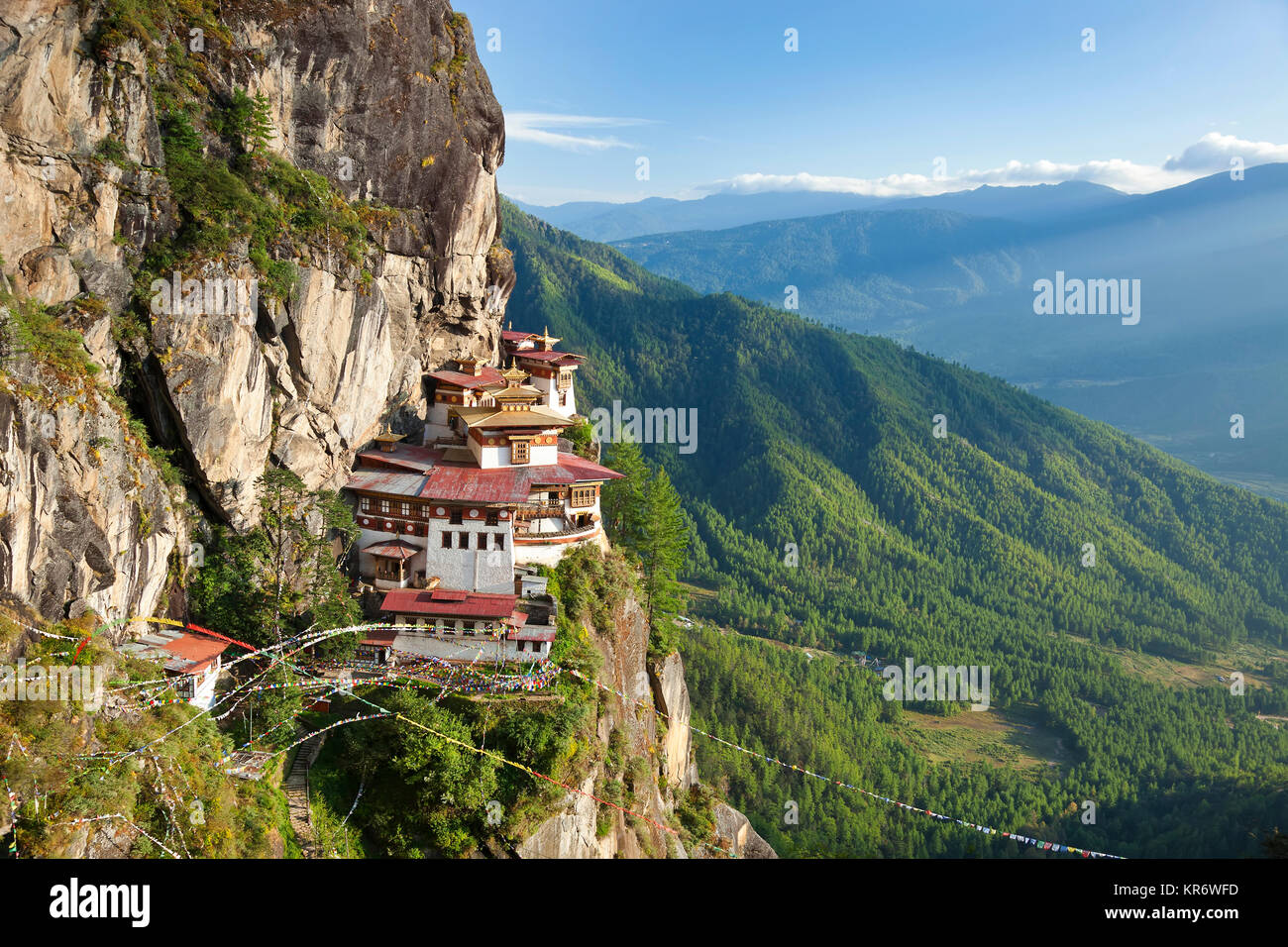 High angle view of Himalayan Buddhist sacred site and temple complex ...