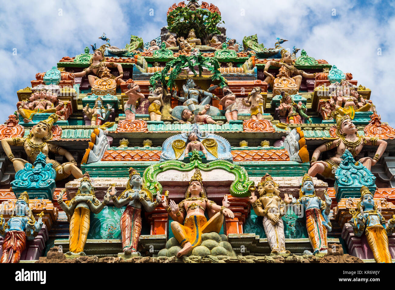Low angle exterior view of facade of Hindu Temple decorated with ...