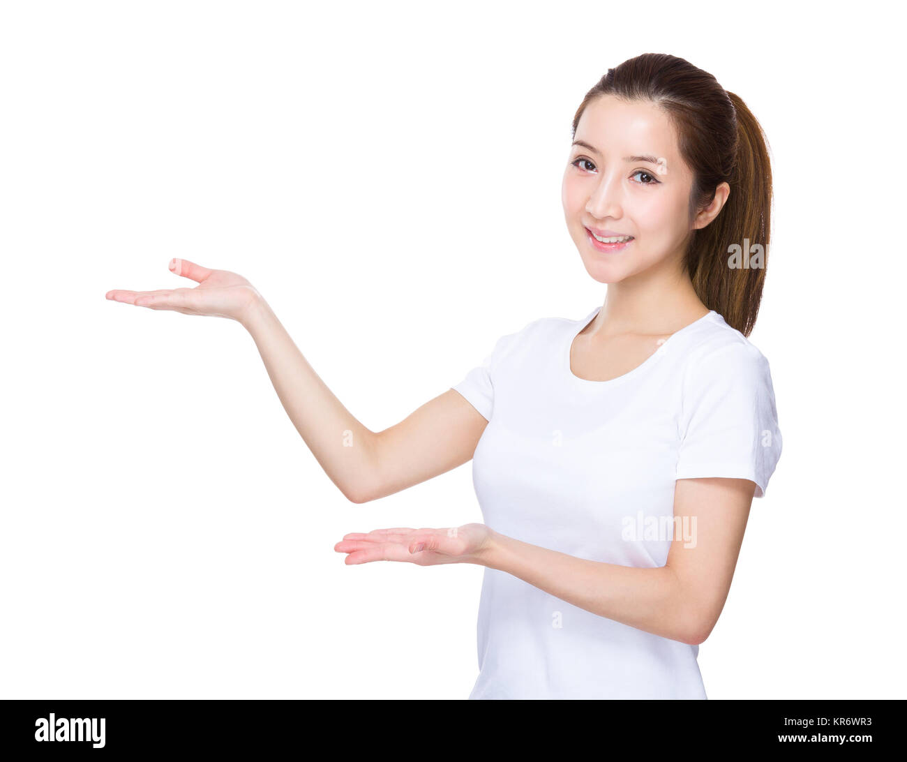 Woman with open hand palm Stock Photo - Alamy