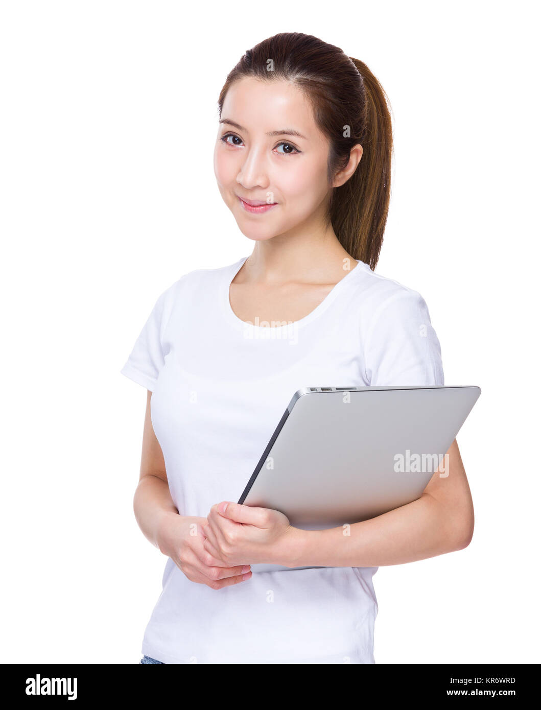 Woman with notebook Stock Photo - Alamy