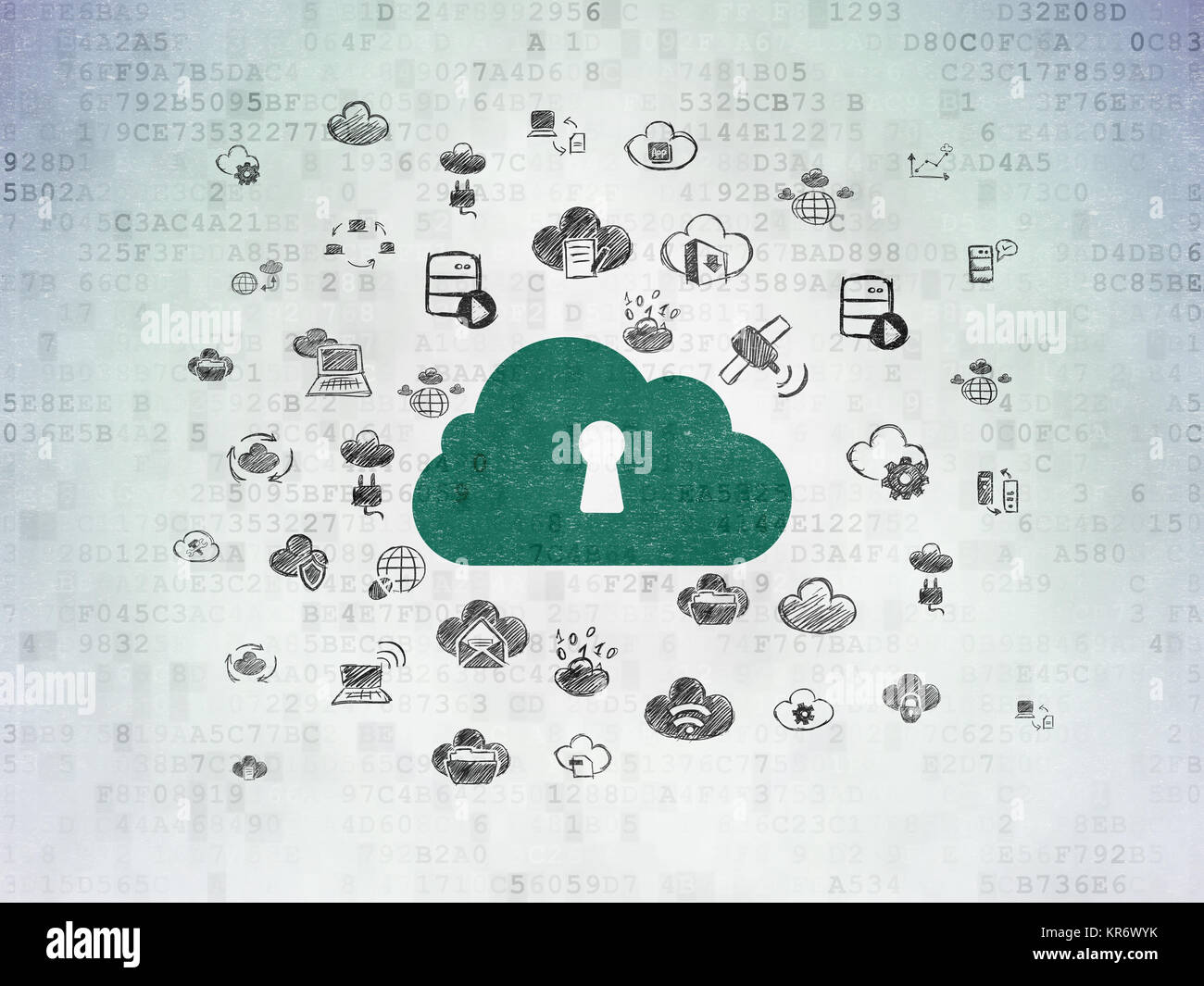 Cloud computing concept: Cloud With Keyhole on Digital Data Paper ...