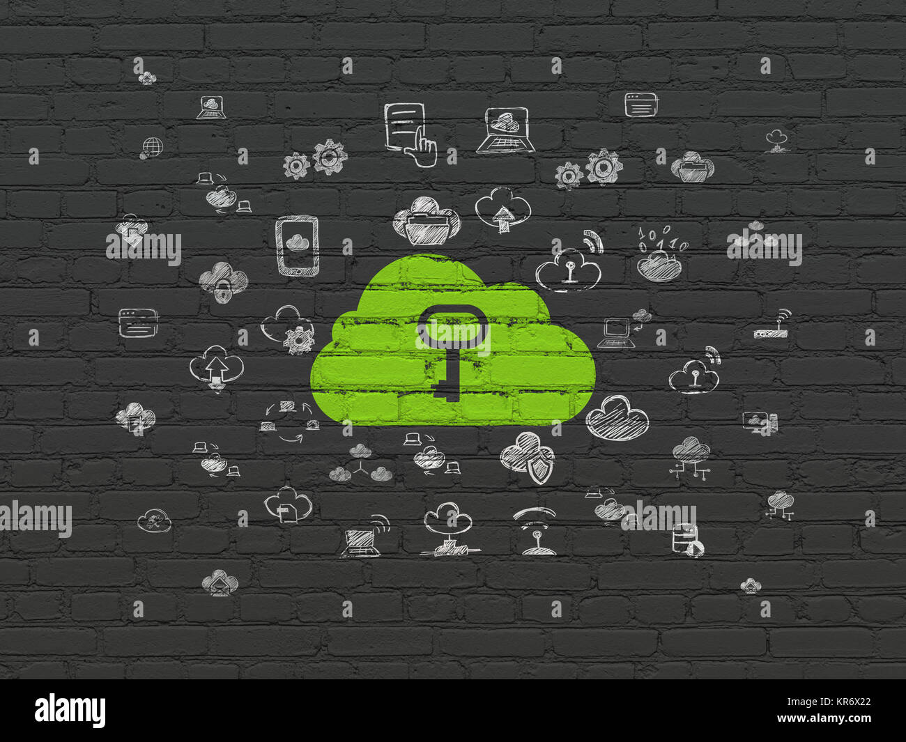 Cloud networking concept: Cloud With Key on wall background Stock Photo ...