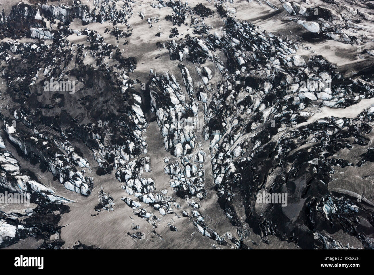 Aerial view of landscape with glacier and volcanic ash Stock Photo - Alamy