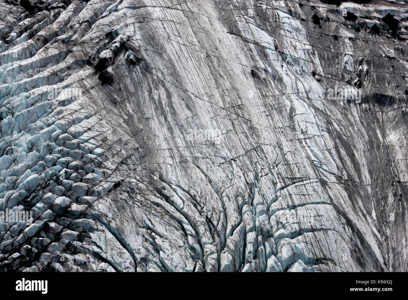 Aerial view of landscape with glacier and volcanic ash Stock Photo - Alamy