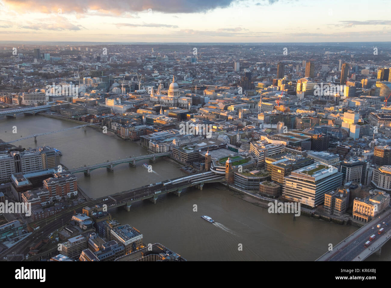 Aerial view of London with bridges crossing river Thames Stock Photo ...
