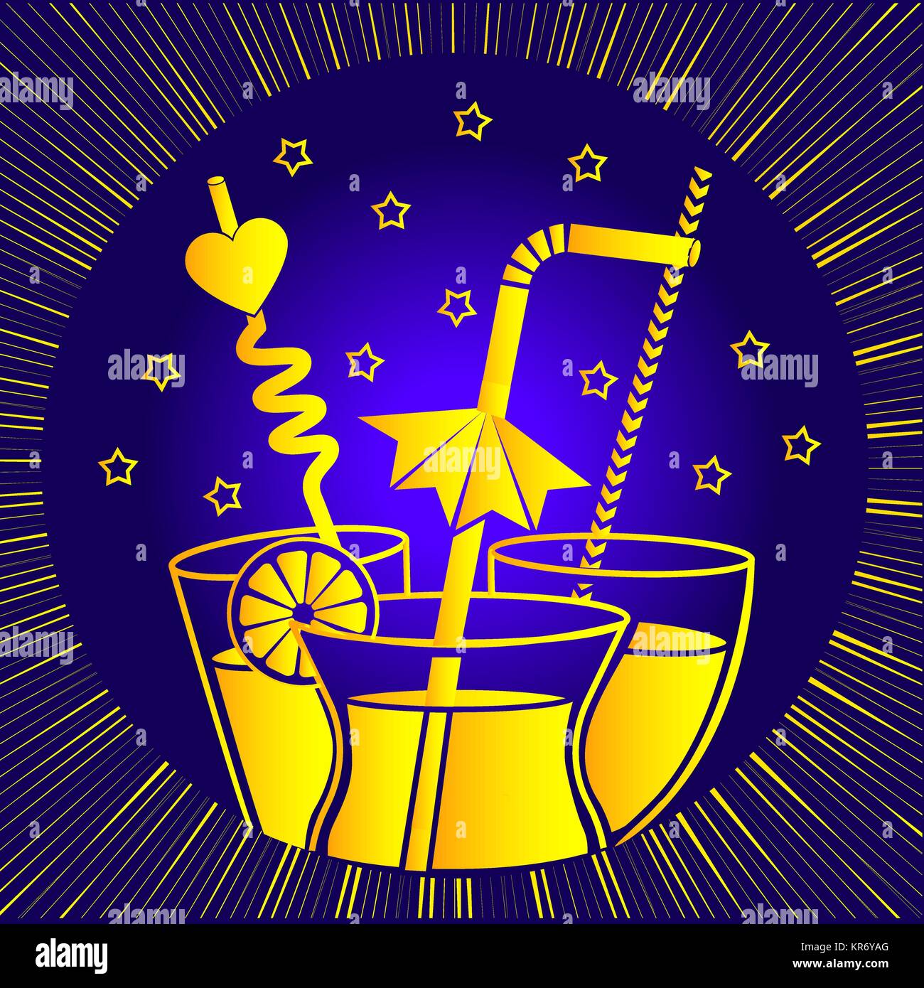 silhouette of cocktail drinks with a drinking stick. Icon in linear ...