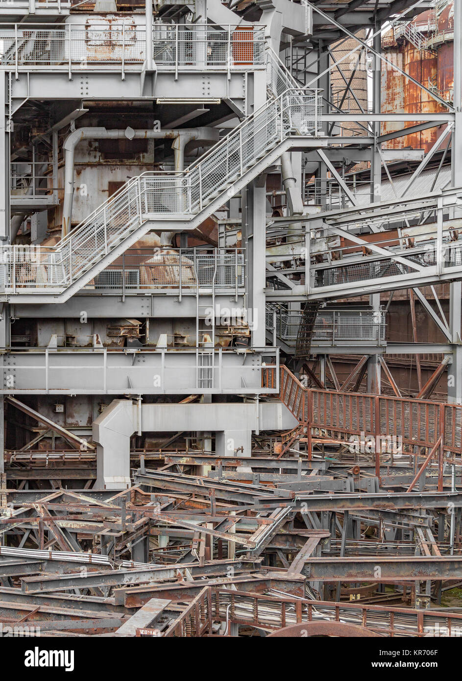 weathered rusty industrial scenery with old corroded steel girders and ...