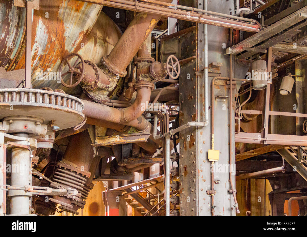 weathered rusty industrial scenery with old corroded steel girders and ...
